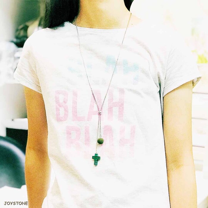 Malachite Cross Diffuser Lava Beaded Y-Necklace Titanium Steel Mid Length